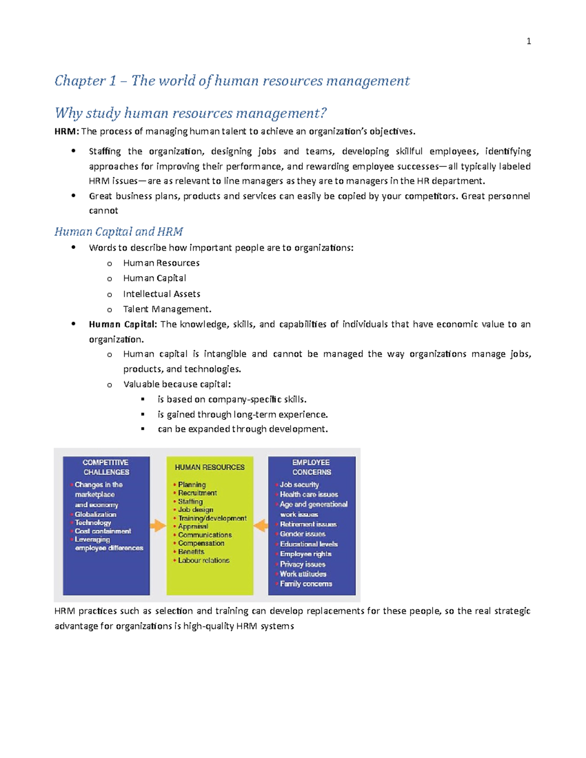 Notes Chapter 1 - HR - 1 Chapter 1 – The world of human resources ...