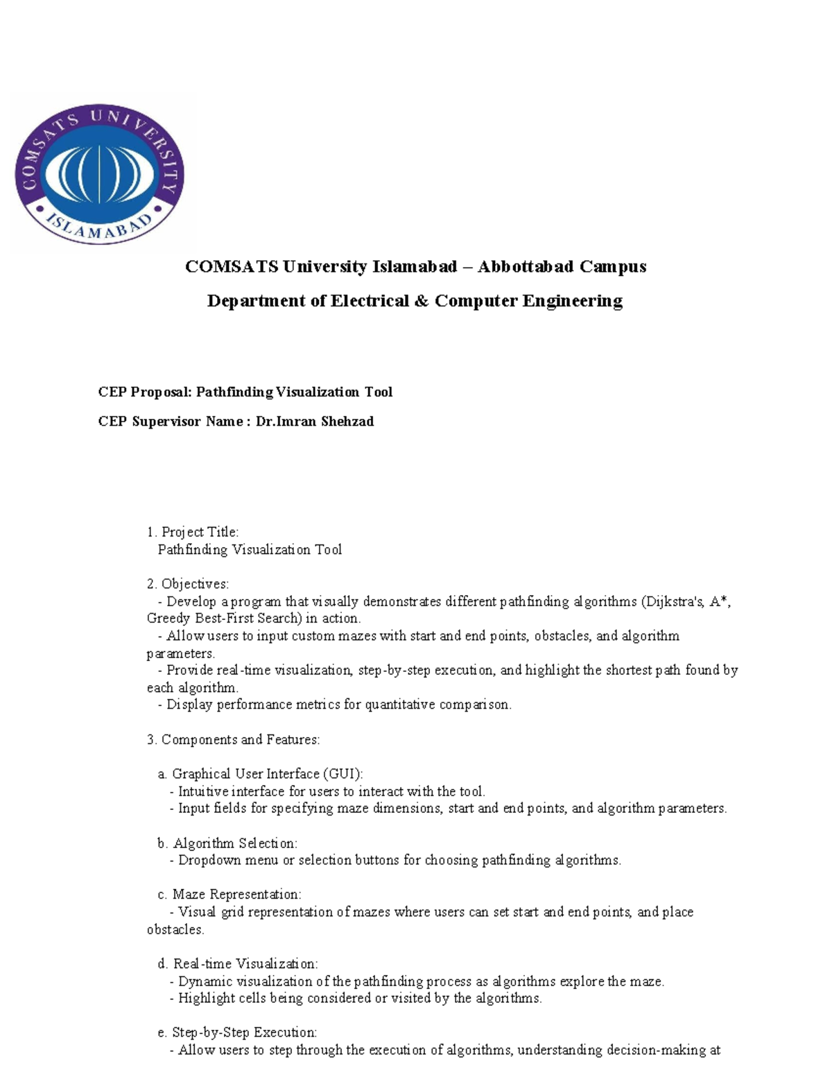 CEP proposal epe5a - Report - COMSATS University Islamabad – Abbottabad Campus Department of ...