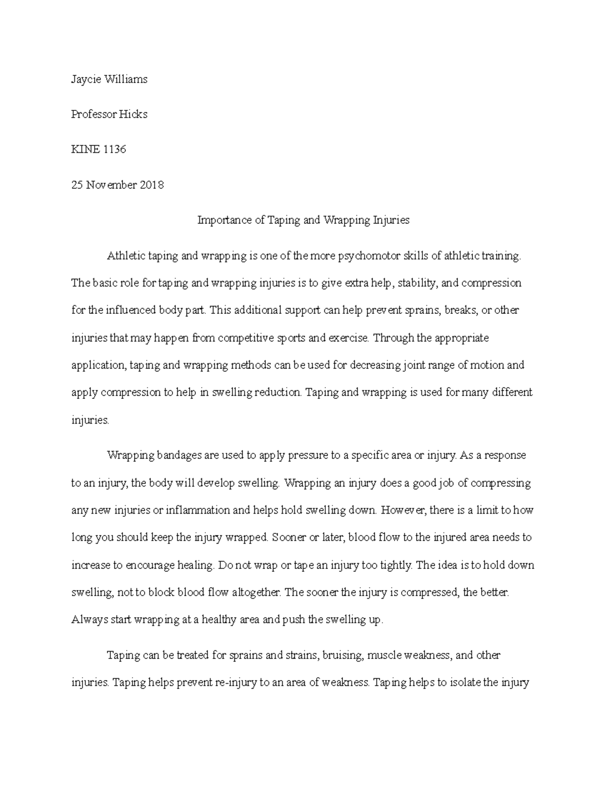 Jaycie Williams-KINE- Essay - KIN 120 - SFA - Studocu