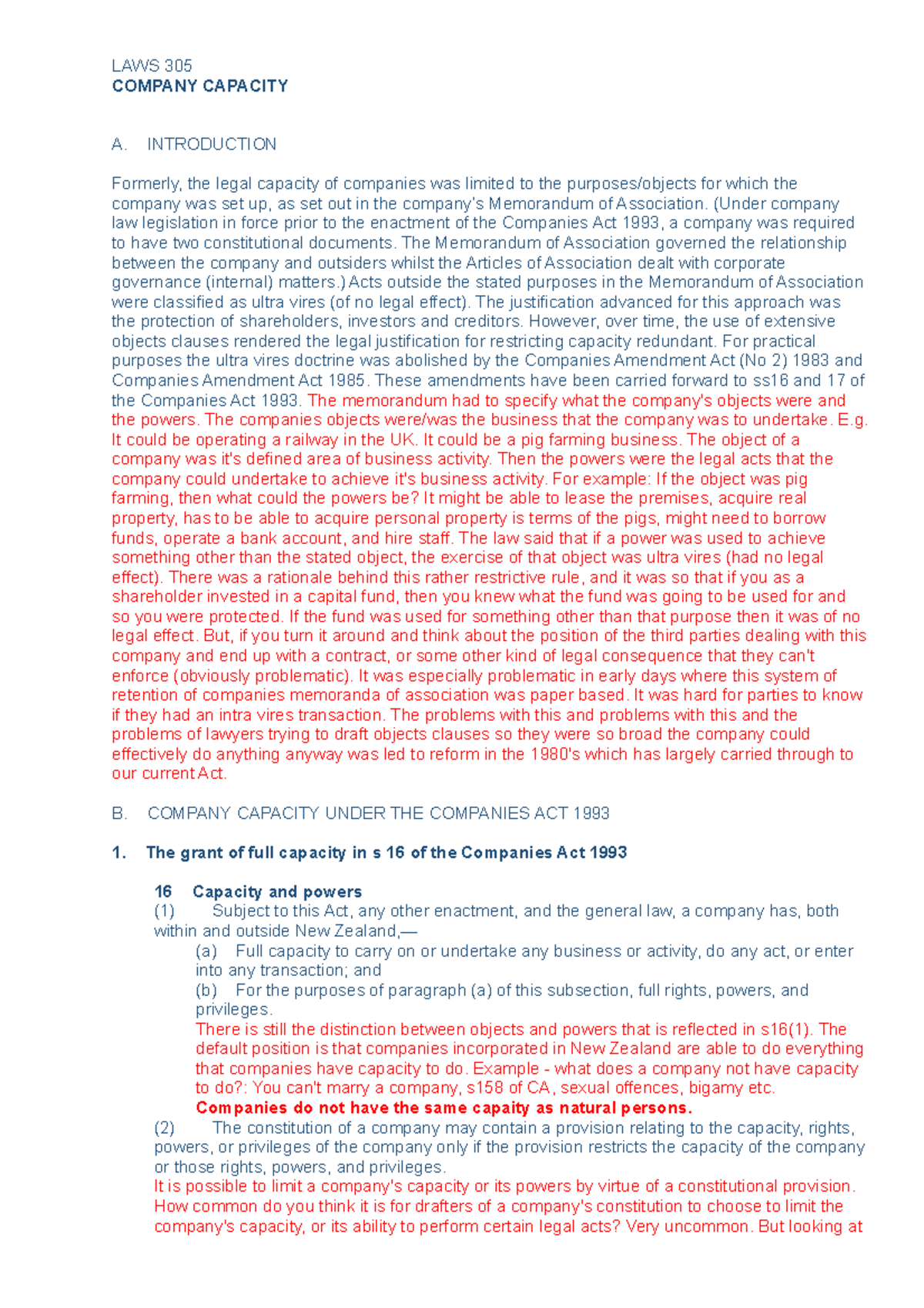 Company Capacity - laws305 - LAWS 305 COMPANY CAPACITY A. INTRODUCTION ...