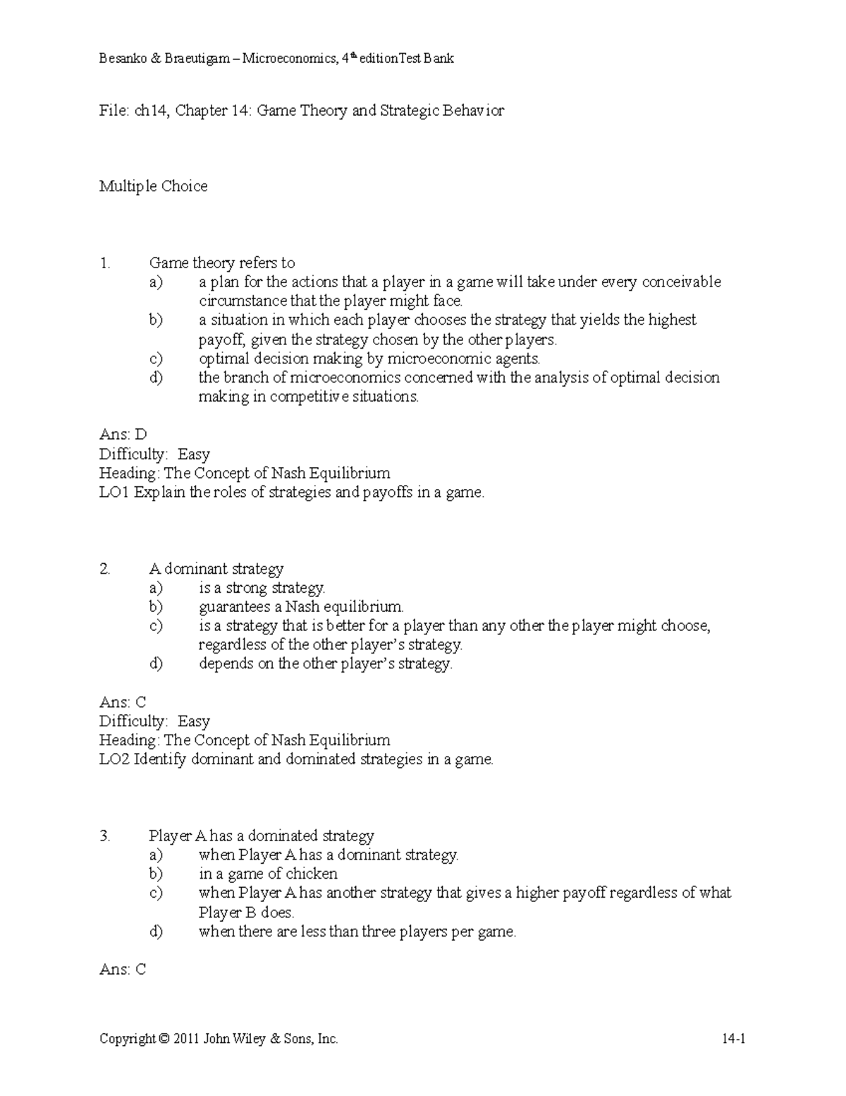 TB Ch14 Game Theory And Strategic Behavior - File: ch14, Chapter 14: Game Theory and Strategic ...