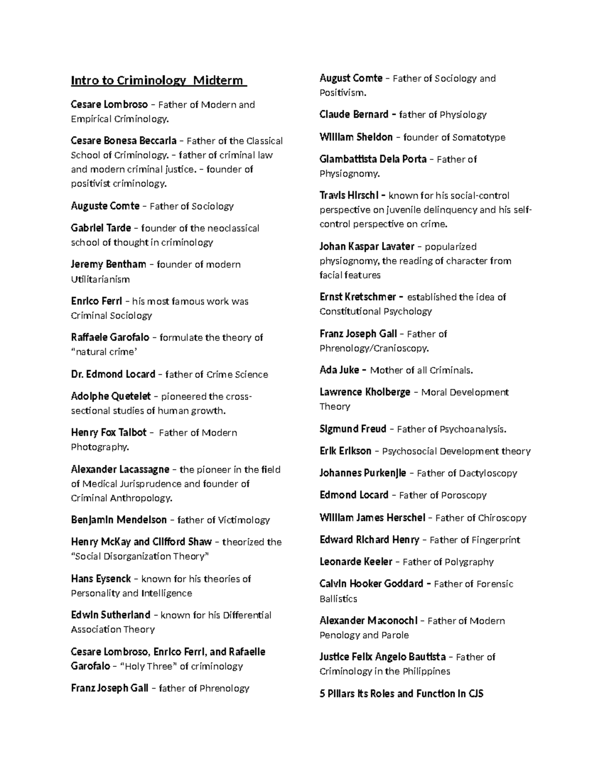 Intro-to-CRIM Midterm - Intro to Criminology_Midterm Cesare Lombroso ...