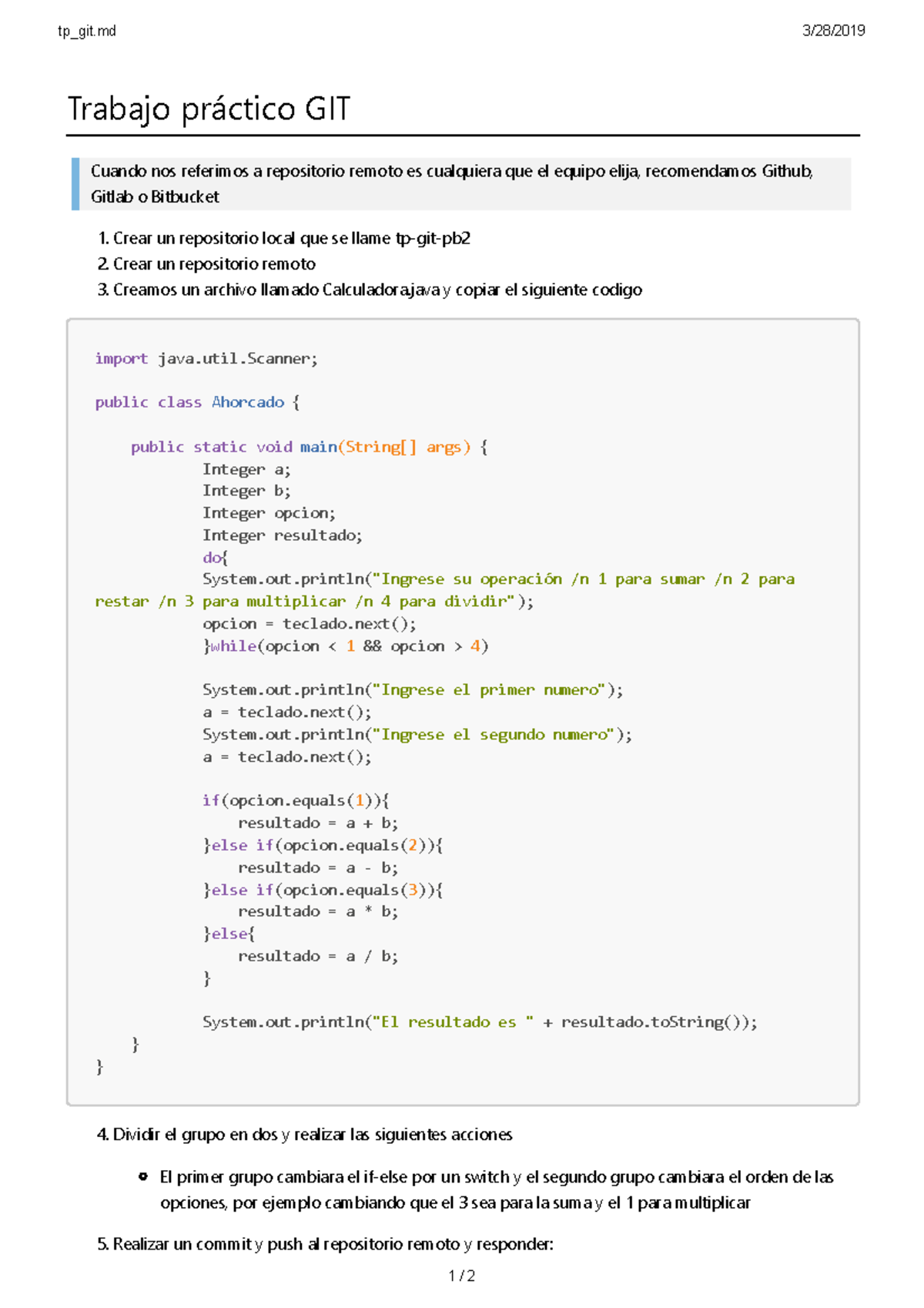 Trabajo Practico 01 - tp 1 - tp_git 3/28/ 1 / 2 Trabajo práctico GIT Cuando nos referimos a ...