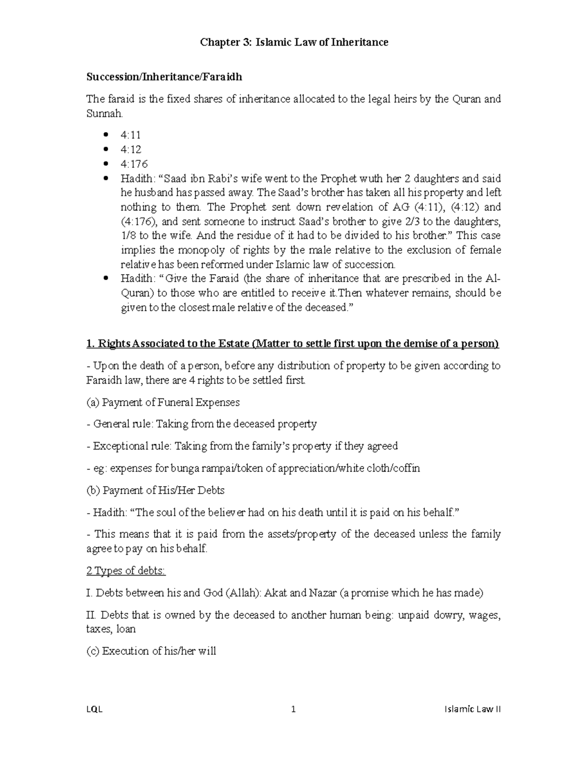 Chapter 3 Islamic Law of Inheritance - Succession/Inheritance/Faraidh ...
