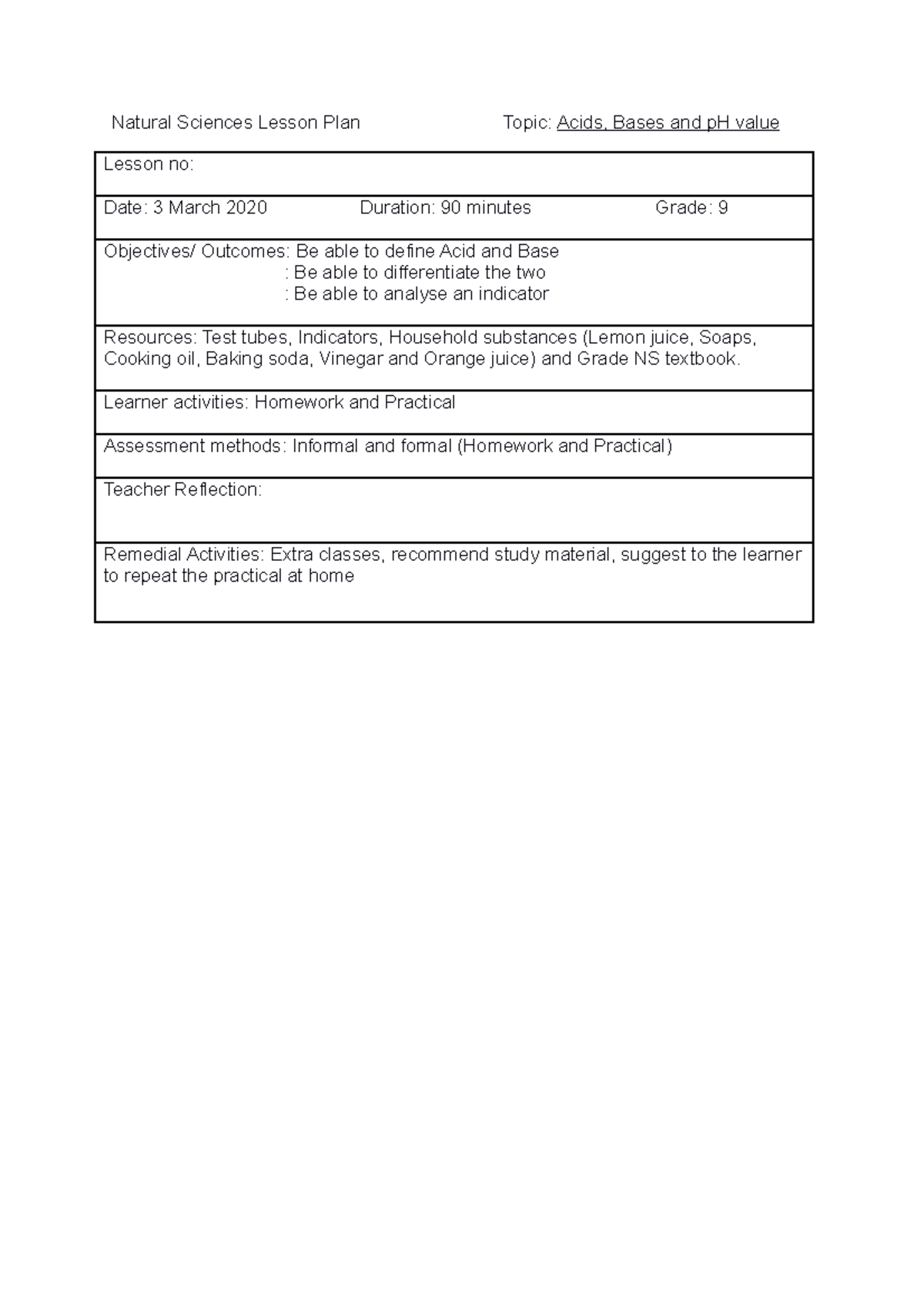 Lesson Plan Topic - easy to understand and elaborate easily - Natural ...