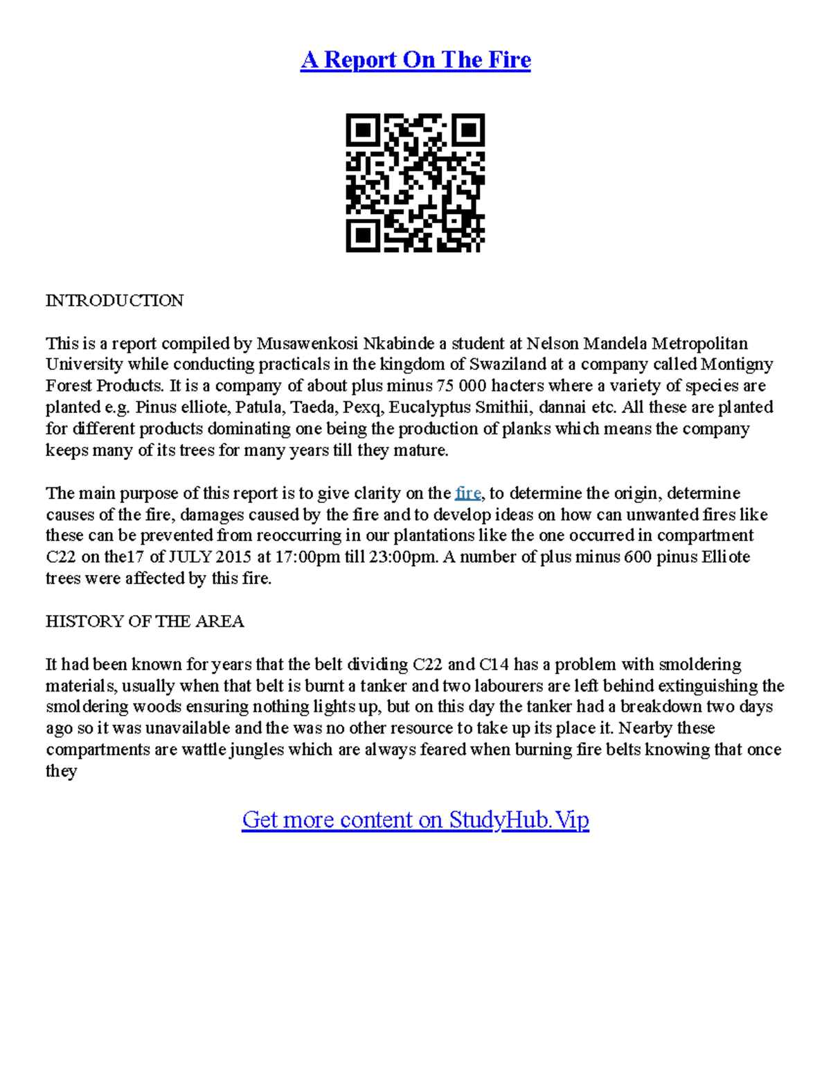 Essay House On Fire - A Report On The Fire INTRODUCTION This is a ...