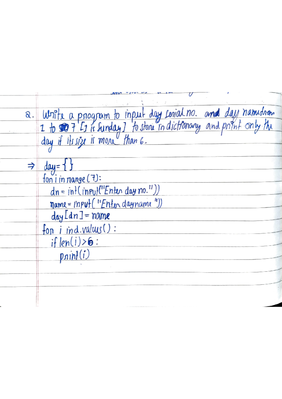 Dictionaries Programs - a. Wnia a pnogam o Input day enial no. ond day ...