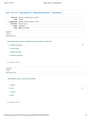 Object-Oriented Programming Midterm LAB QUIZ 2 Attempt review - Started on Thursday, 9 March ...