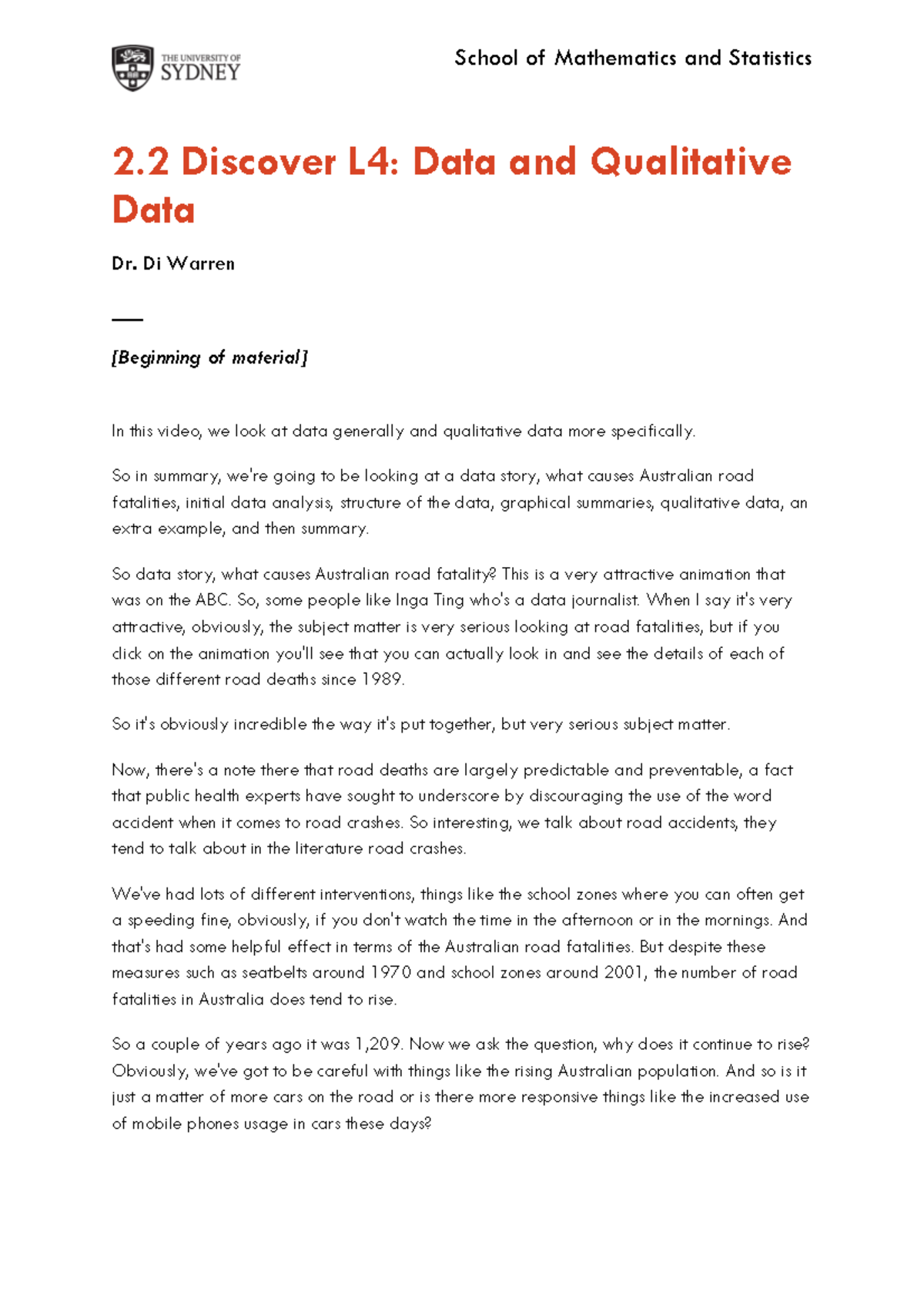 DATA1001 Video transcript-2.2 Discover L4-Data and Qualitative Data ...