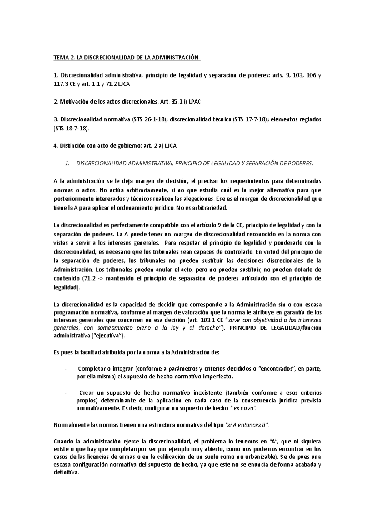 TEMA 2 - Apuntes 1 - TEMA 2. LA DISCRECIONALIDAD DE LA 1 ...
