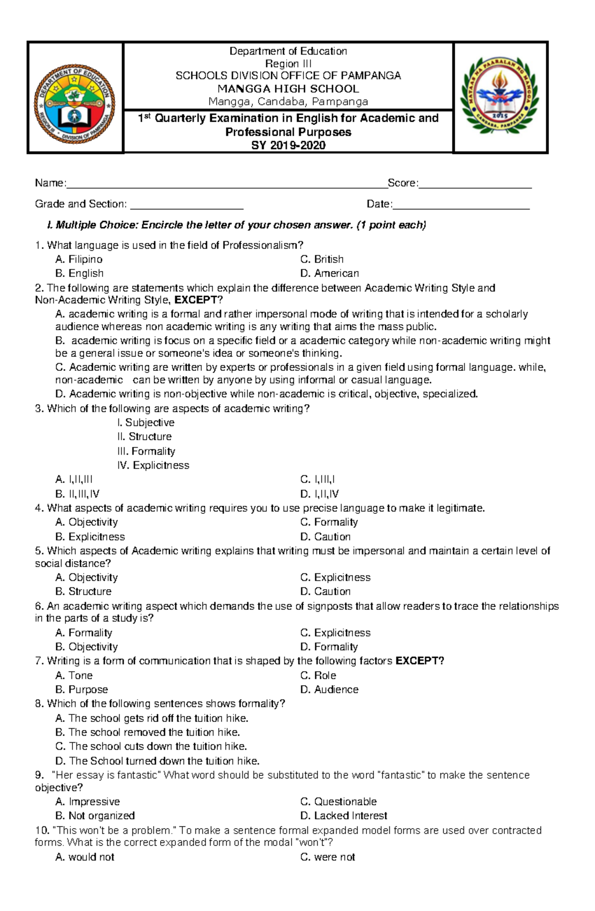 Pdfcoffee - TEST - Bachelor of hotel and restaurant management - Studocu