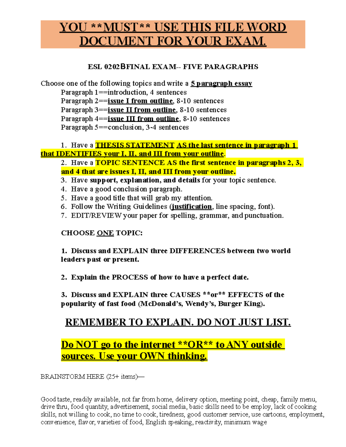 Exam - exercise - YOU MUST USE THIS FILE WORD DOCUMENT FOR YOUR EXAM ...