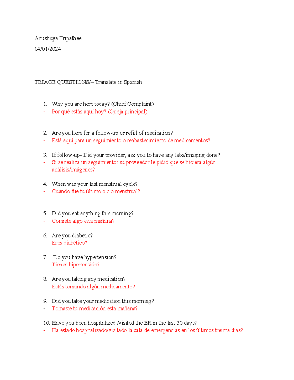 Triage Questions - Anushuya Tripathee 04/01/ TRIAGE QUESTIONS ...