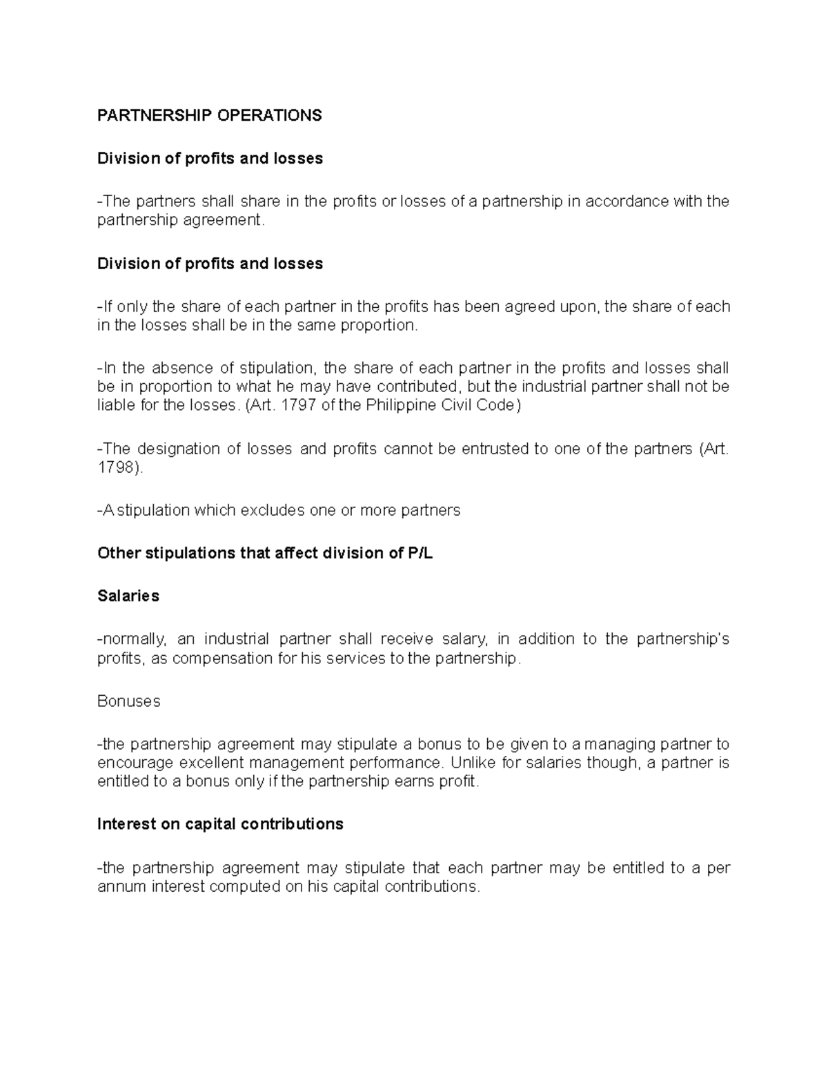 Partnership Operations- Notes - PARTNERSHIP OPERATIONS Division of ...