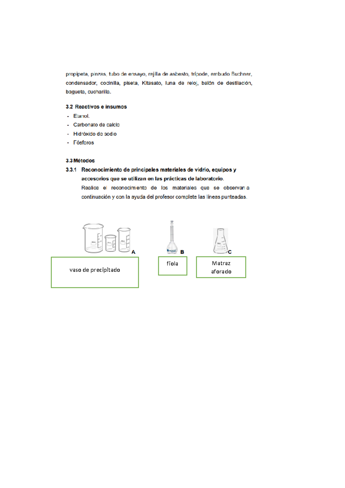 Doc1 - Química - fiola Matraz vaso de precipitado aforado probeta ...