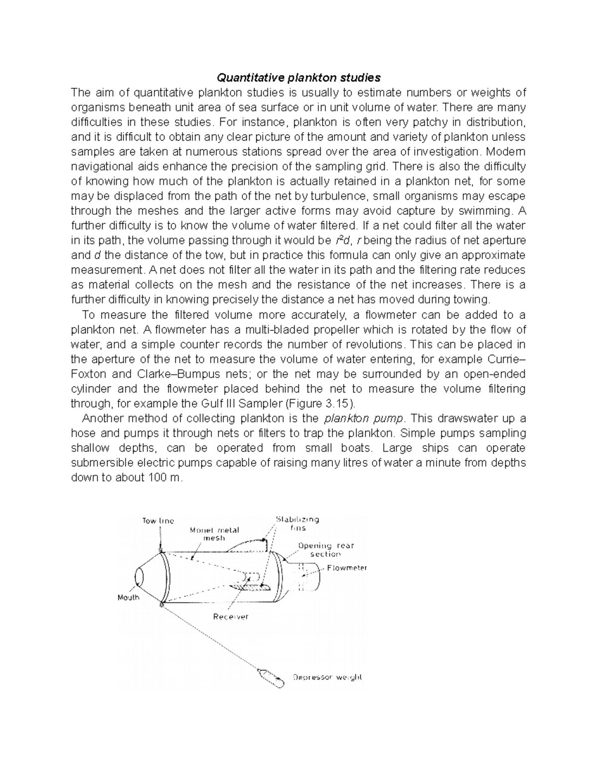 Measuring and Sampling - Quantitative plankton studies The aim of ...