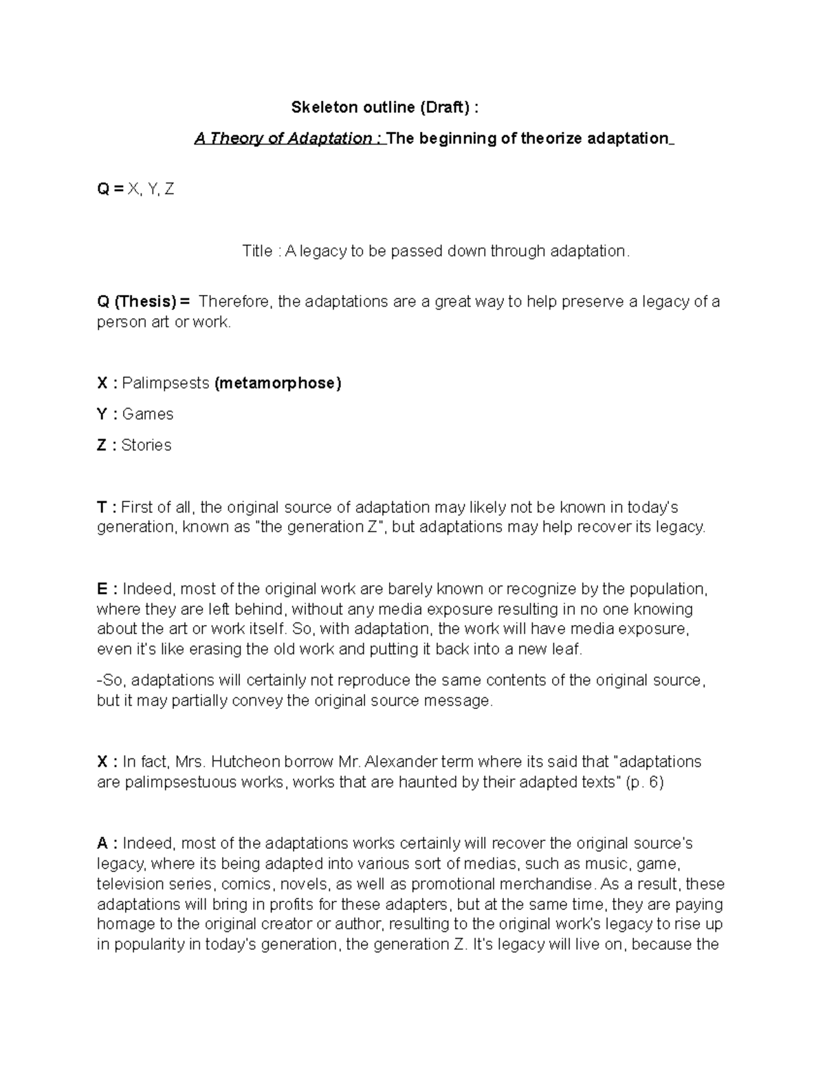 Theory of adaptation - xxx - Skeleton outline (Draft) : A Theory of ...