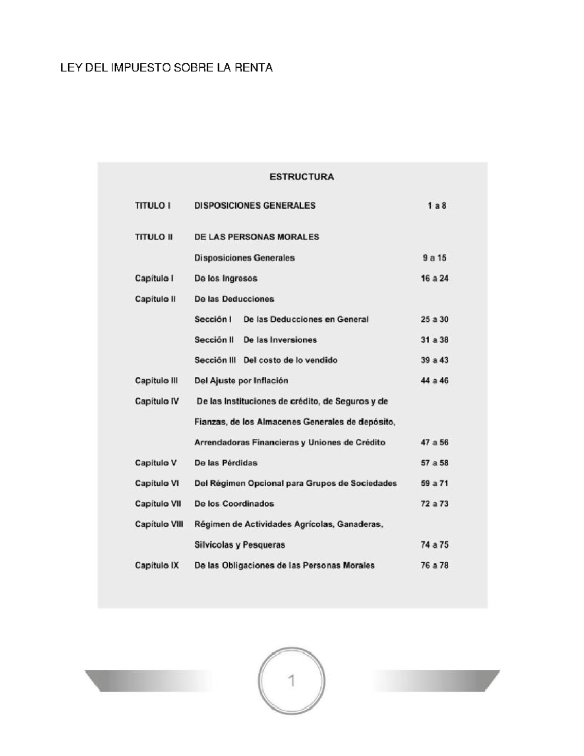 Estructura LEY ISR - LEY DEL IMPUESTO SOBRE LA RENTA ESTRUCTURA TITULO ...