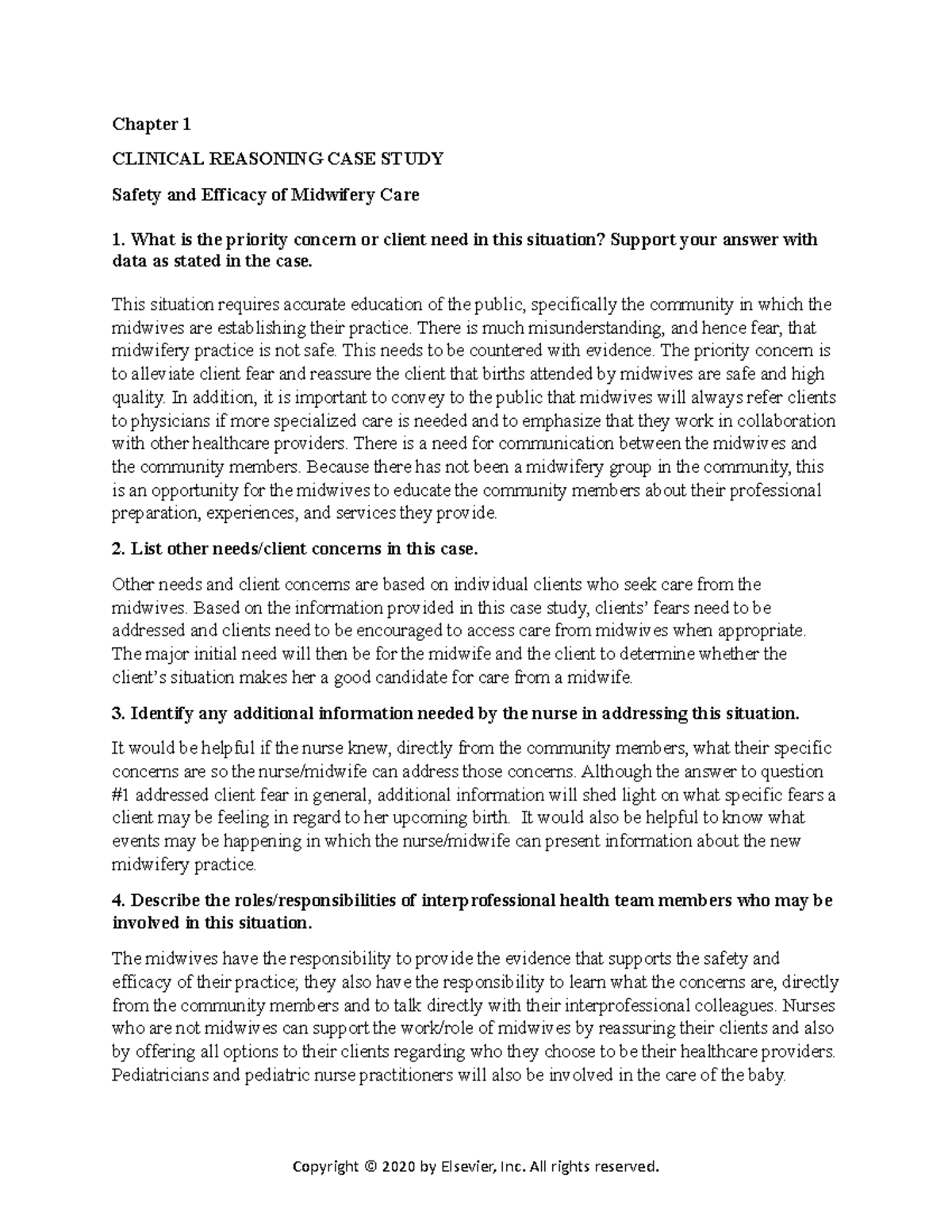 Chapter 001 - notes - Chapter 1 CLINICAL REASONING CASE STUDY Safety ...