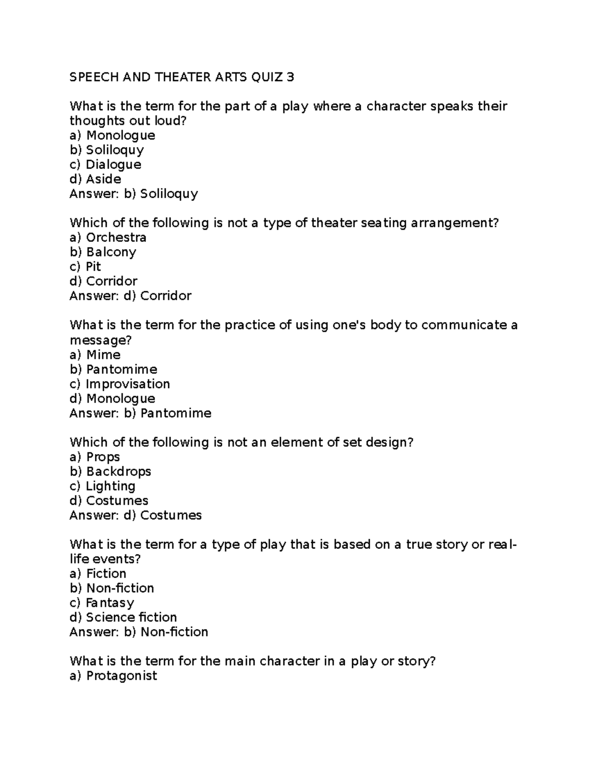 Speech AND Theater ARTS QUIZ 3 - SPEECH AND THEATER ARTS QUIZ 3 What is ...