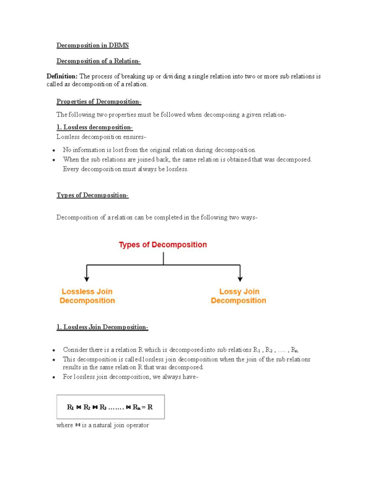 24042020 lossy and losseless decomposition - Decomposition in DBMS ...