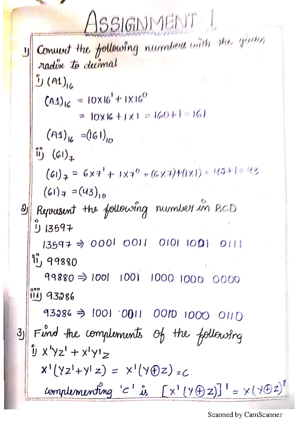 DSD Assignment - ASSIGNMENT I Conuert the following numbers with the grown radin to decimal i ...