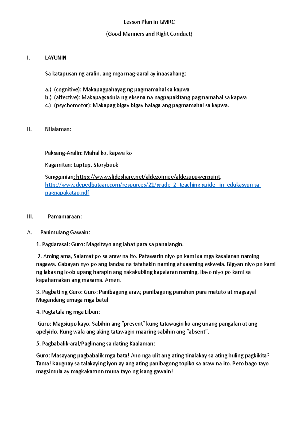 Lesson Plan in GMRC - Yalw - Lesson Plan in GMRC (Good Manners and ...