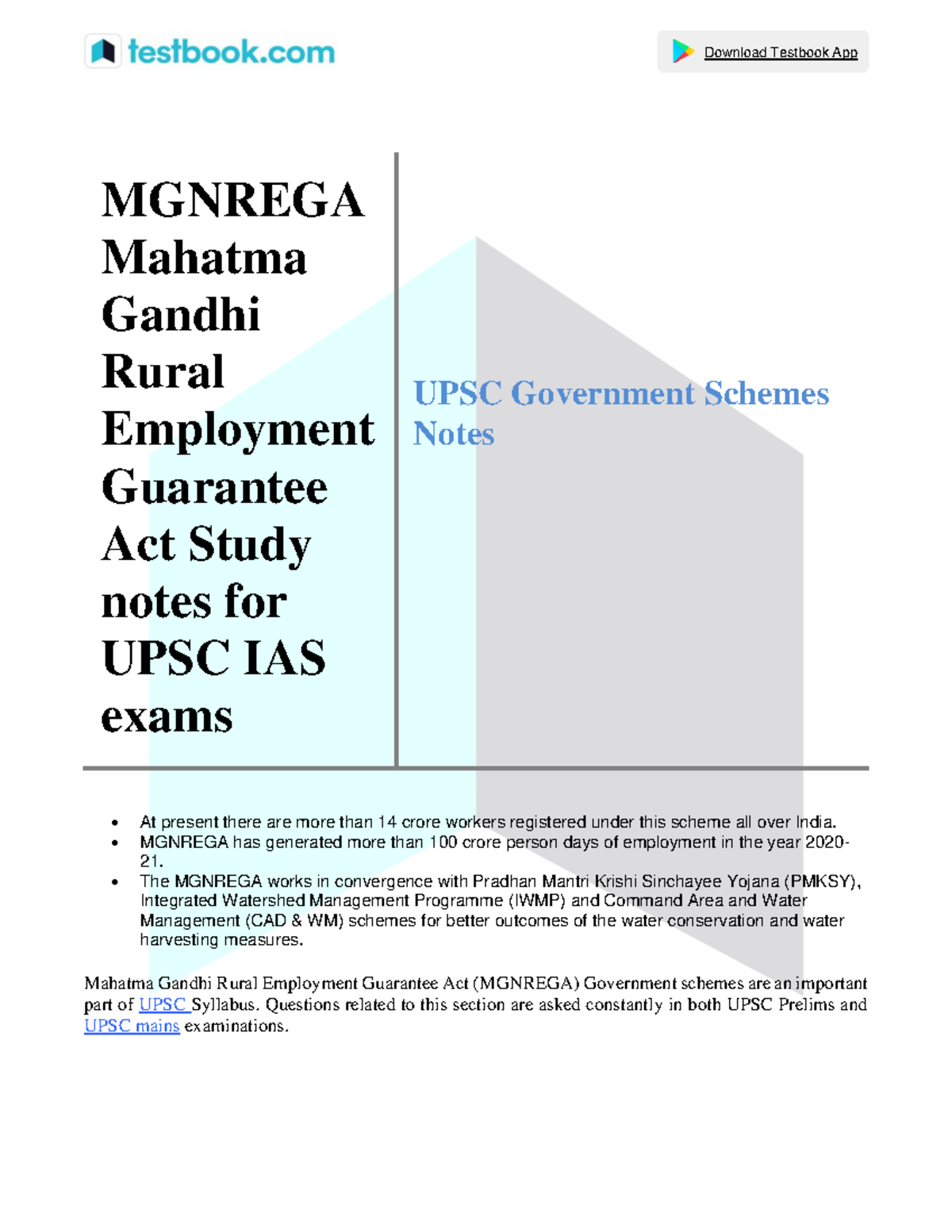 Mgnrega mahatma gandhi rural employment guarantee act study notes for ...