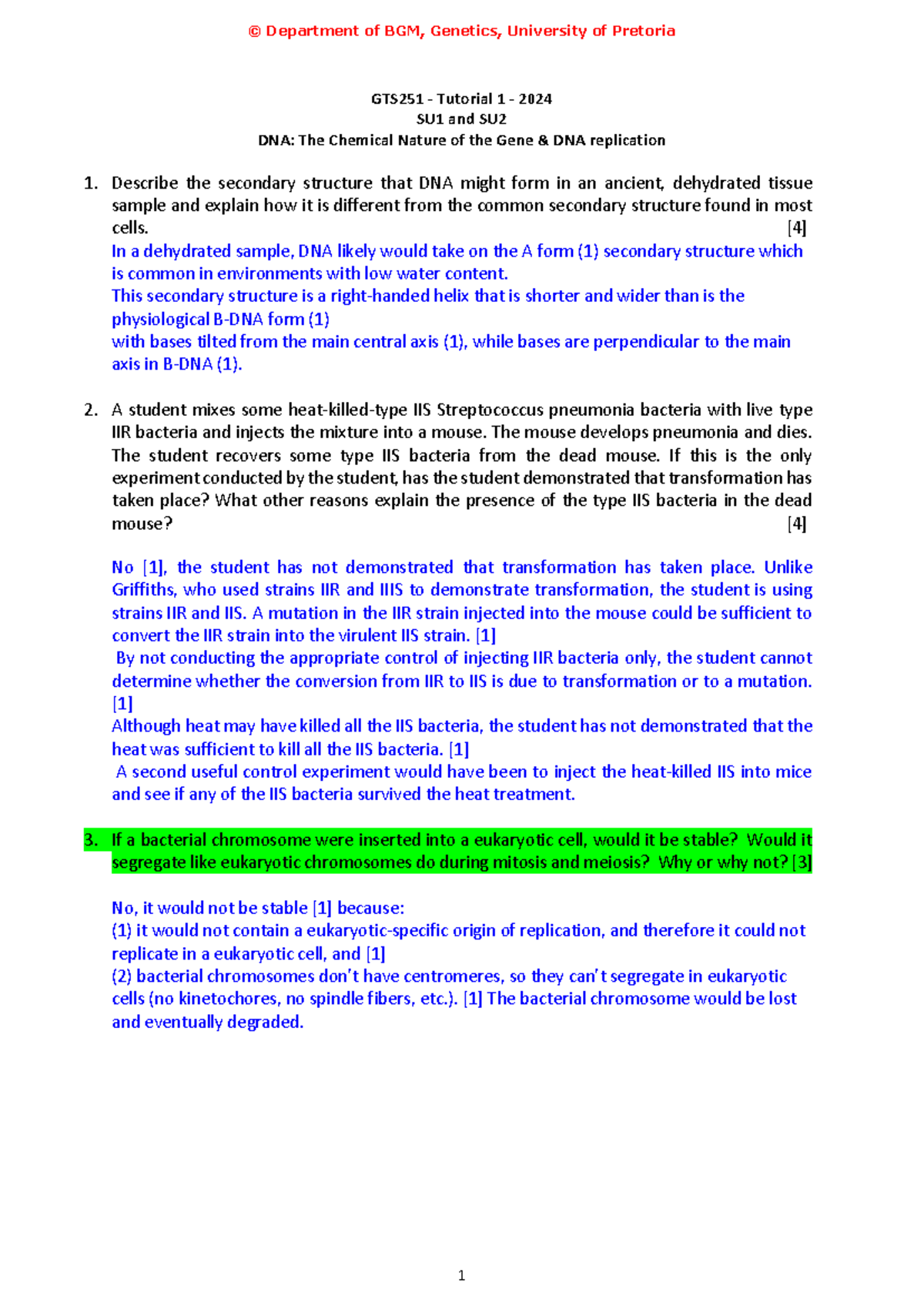 GTS 251 Tutorial 1 SU 1 & 2 2024 Marking Memo - GTS251 - Tutorial 1 ...