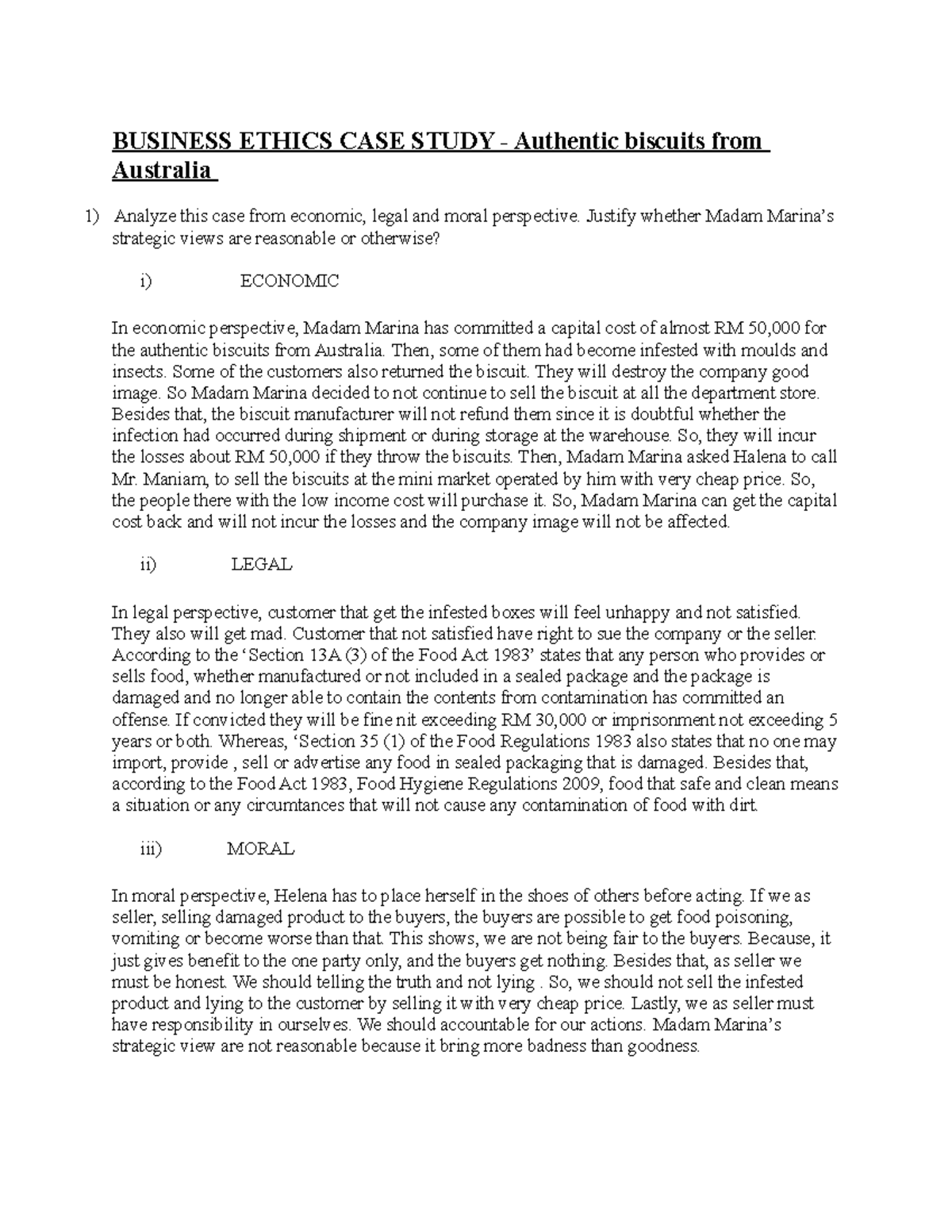 Business Ethics CASE Study - BUSINESS ETHICS CASE STUDY - Authentic ...