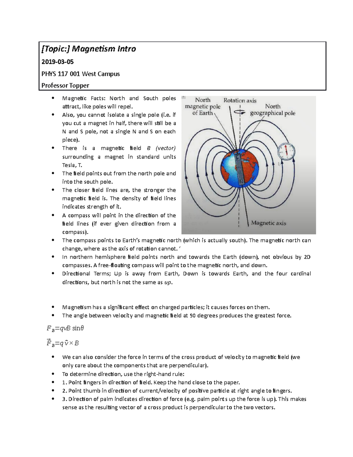 PHYS 117 Magnetism Introduction March 05 - [Topic:] Magnetism Intro ...