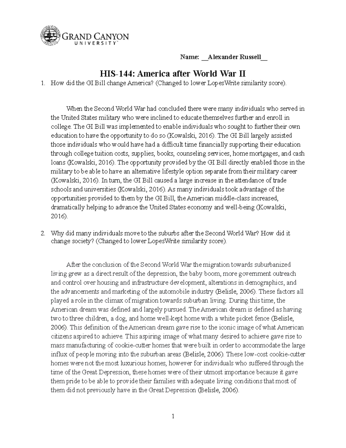 HIS-144 America After WWII - Name: Alexander Russell HIS-144: America ...