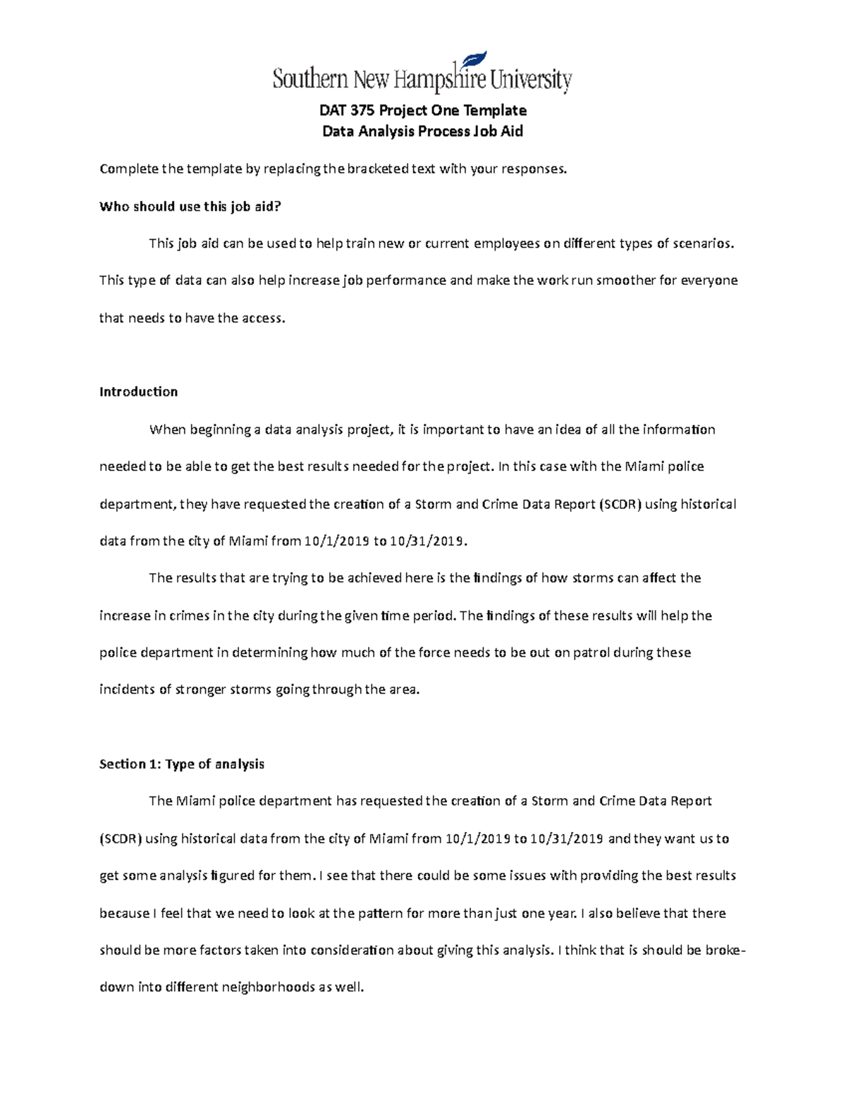 DAT 375 Project One Template - DAT 375 Project One Template Data ...