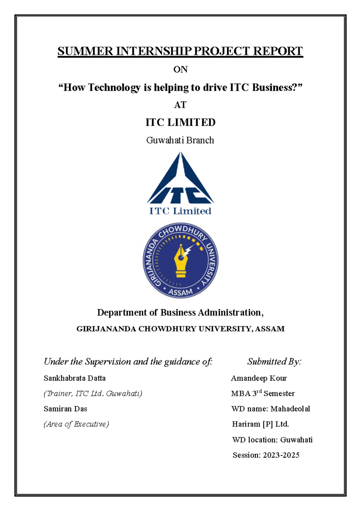 ITC Ltd. project-1 - Itc limited - SUMMER INTERNSHIP PROJECT REPORT ON ...