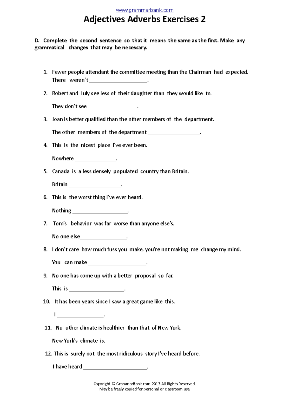 Adjectives-adverbs-exercises - grammarbank Adjectives Adverbs Exercises ...