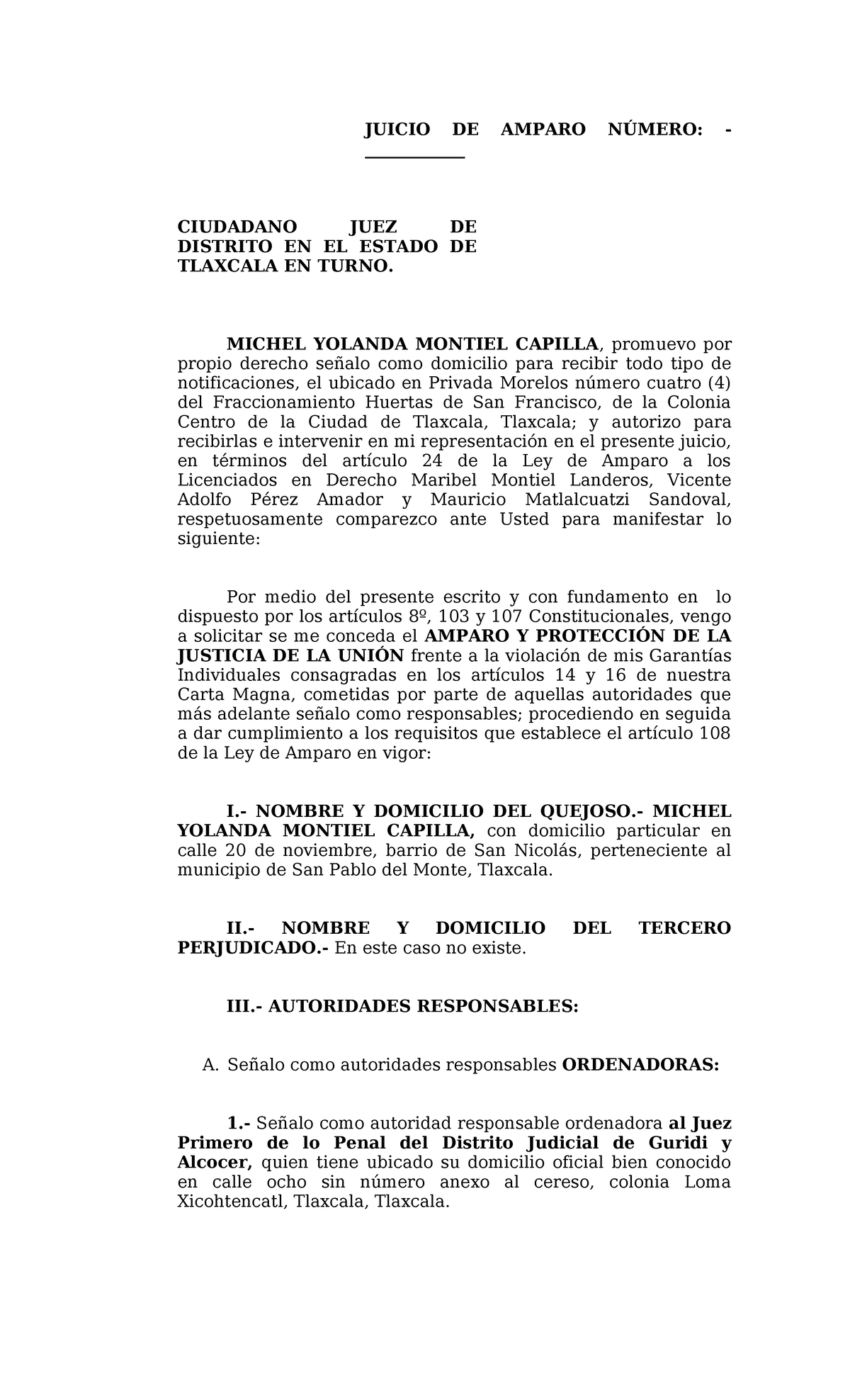 Amparo Tomas Perez Zamora - JUICIO DE AMPARO NÚMERO ...
