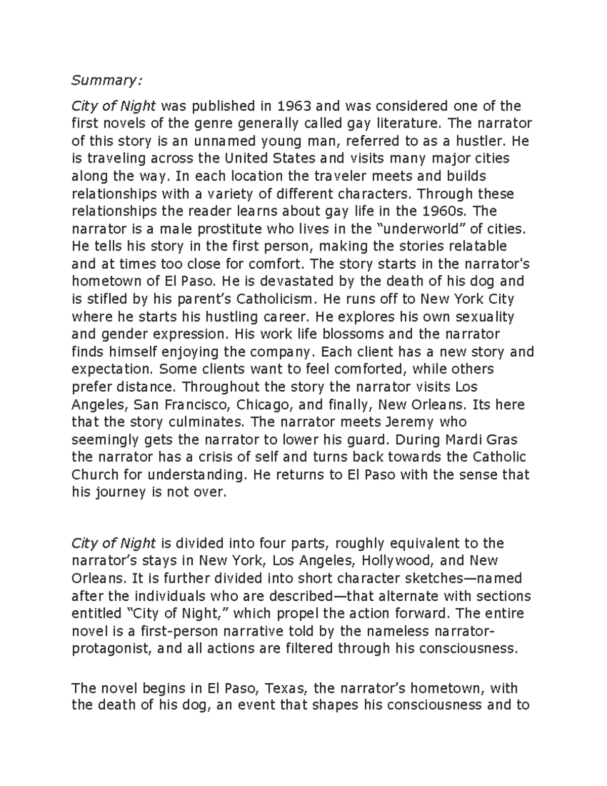 City of Night summary - Summary: City of Night was published in 1963 ...