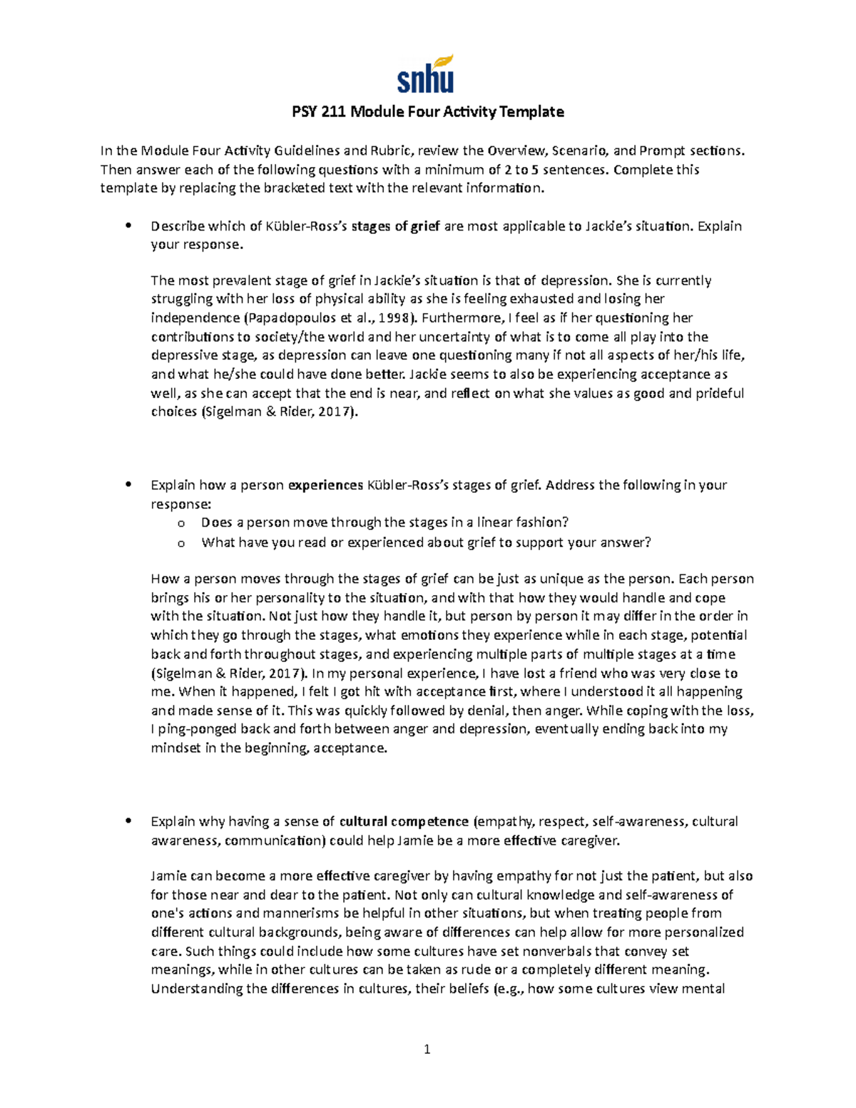 PSY 211 Module Four Activity - Then answer each of the following ...