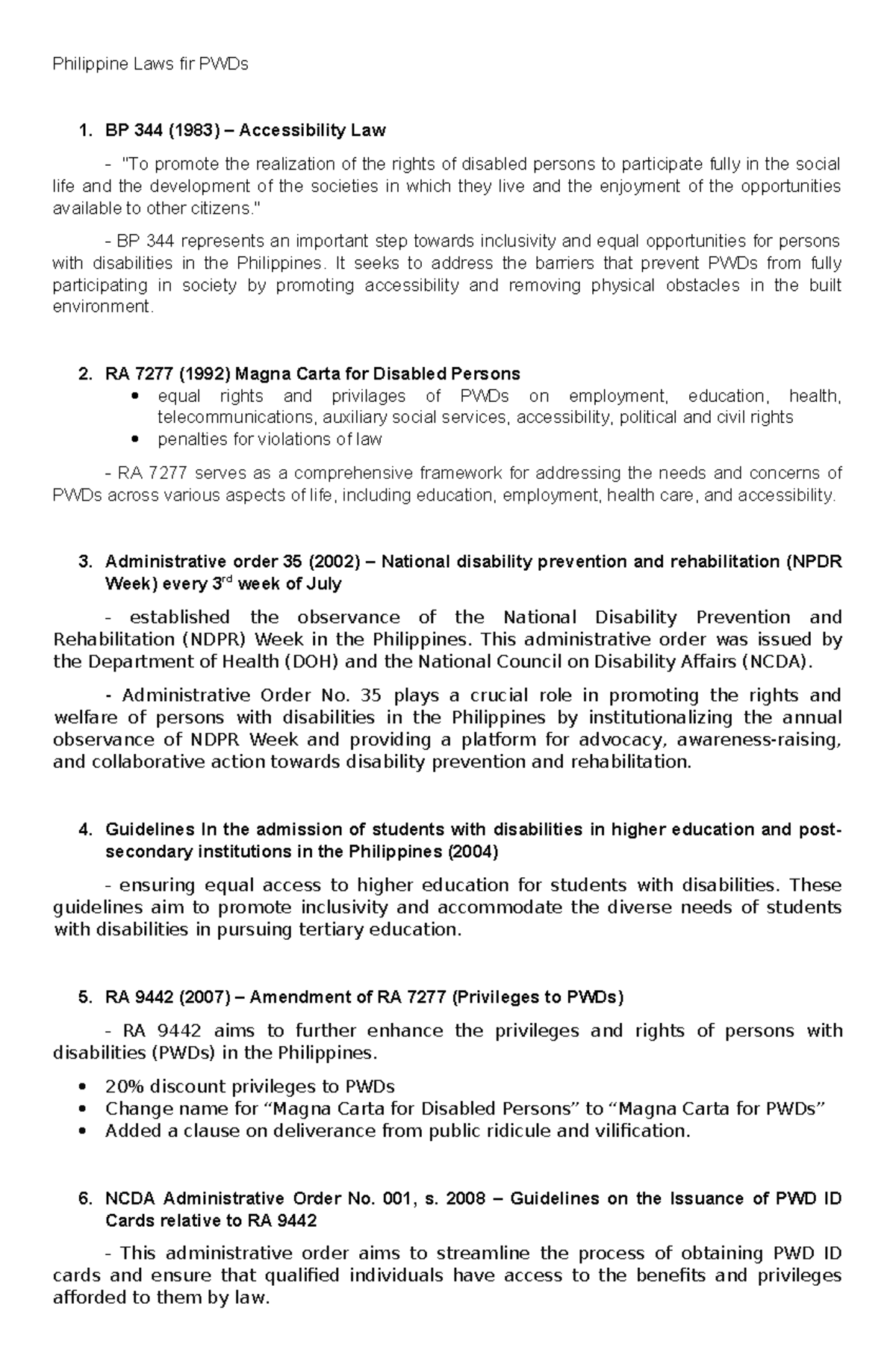Philippine Laws for PWDs - BP 344 (1983) – Accessibility Law - "To ...