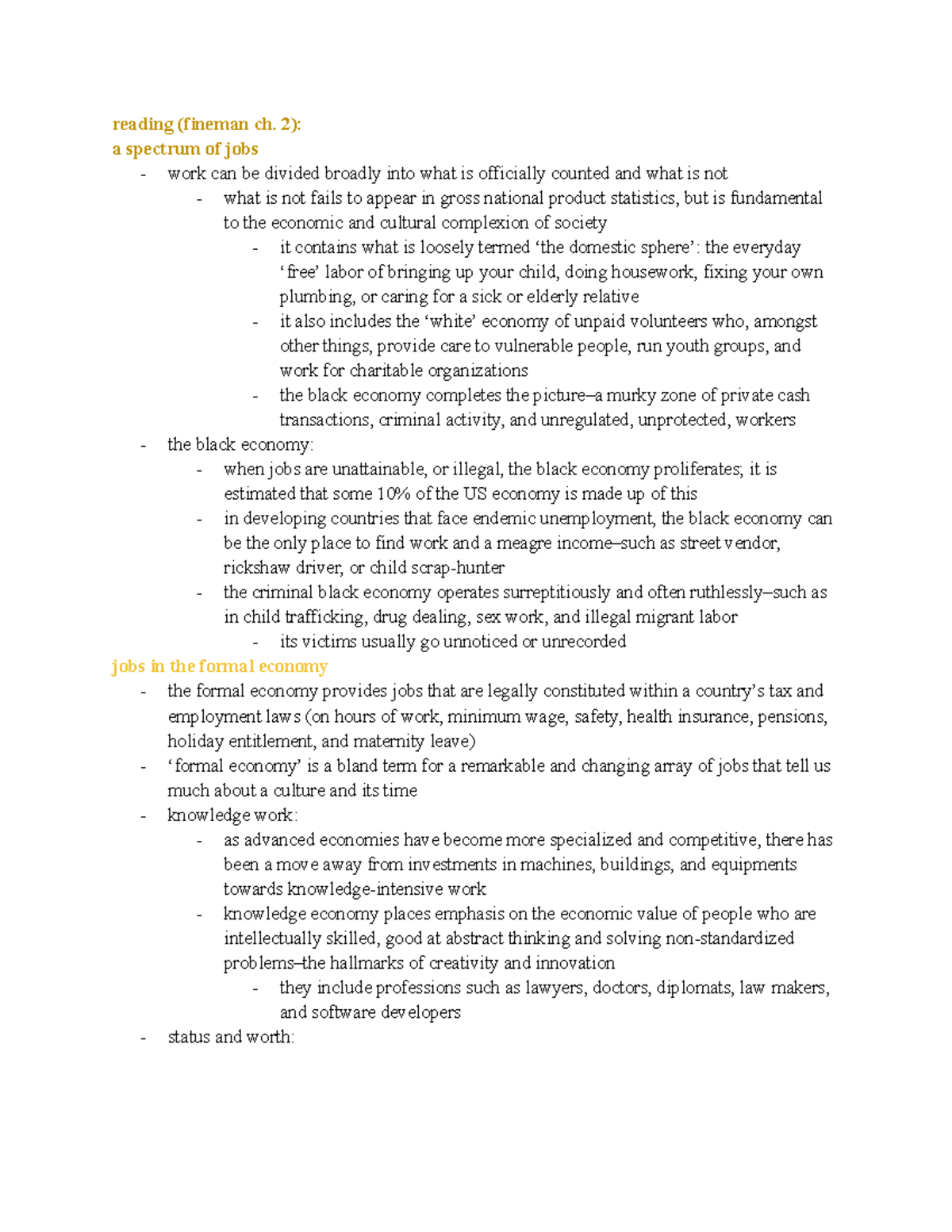 Notes journal 2 8 23 - reading (fineman ch. 2): a spectrum of jobs ...