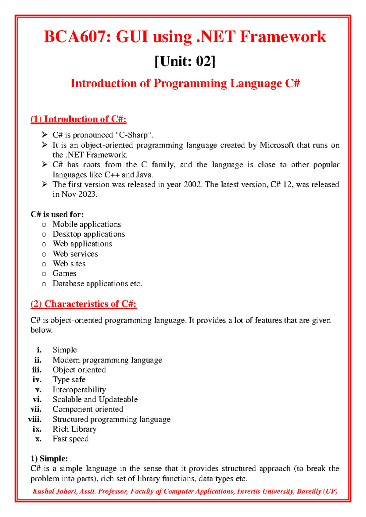 BCA607 Unit 02 - Nites - BCA 607 : GUI using .NET Framework [Unit: 0 2 ...