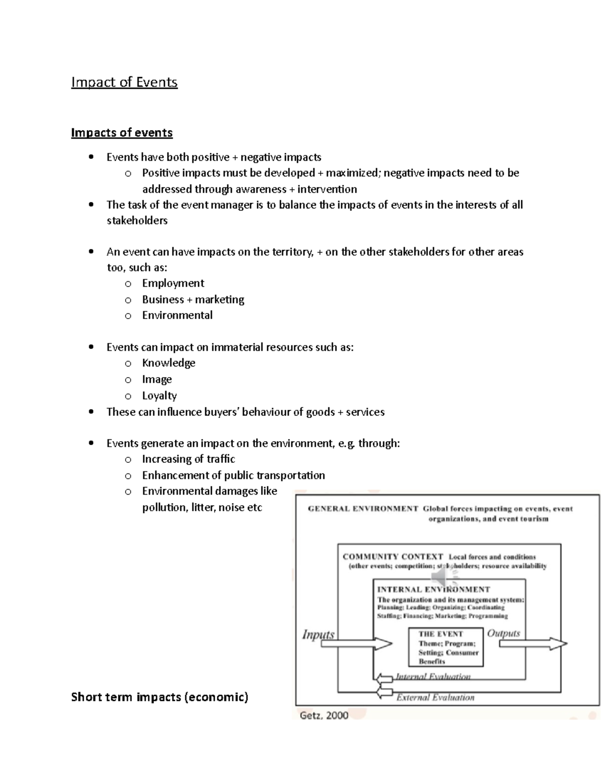Impact of Events lecture - Impact of Events Impacts of events Events ...