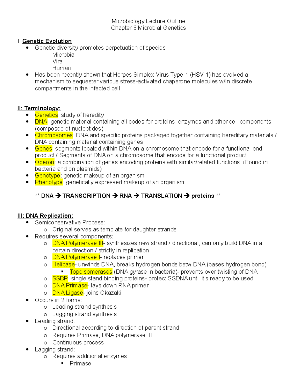 Micro Exam 2 - Lecture notes for exam 2 - Microbiology Lecture Outline ...