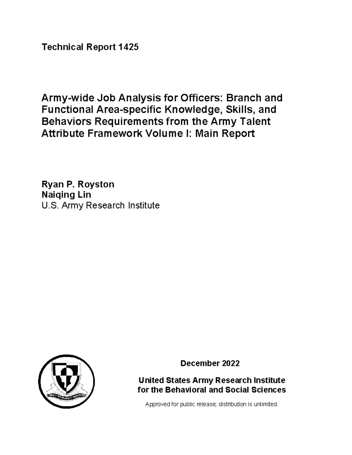 AD1194370 - The Army-wide Job Analysis for Officers identifies ...