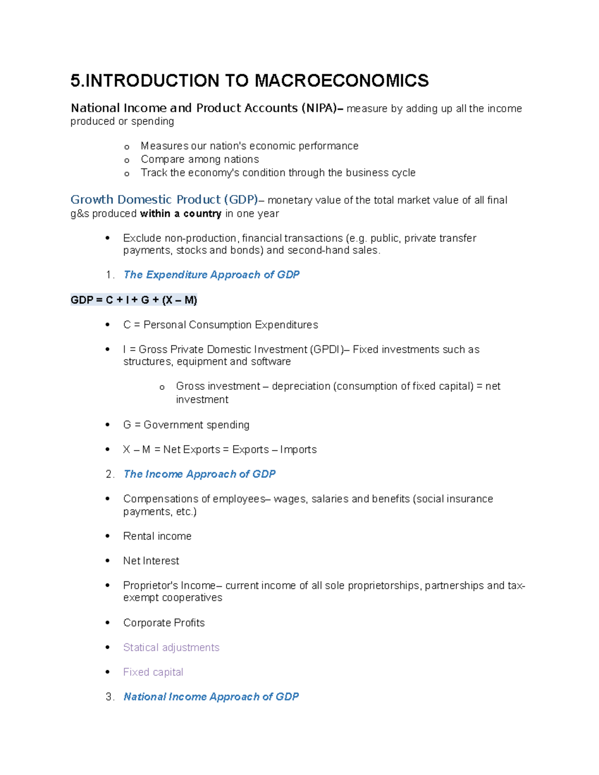 ECON112 Notes– Introduction to Macro - 5 TO MACROECONOMICS National ...