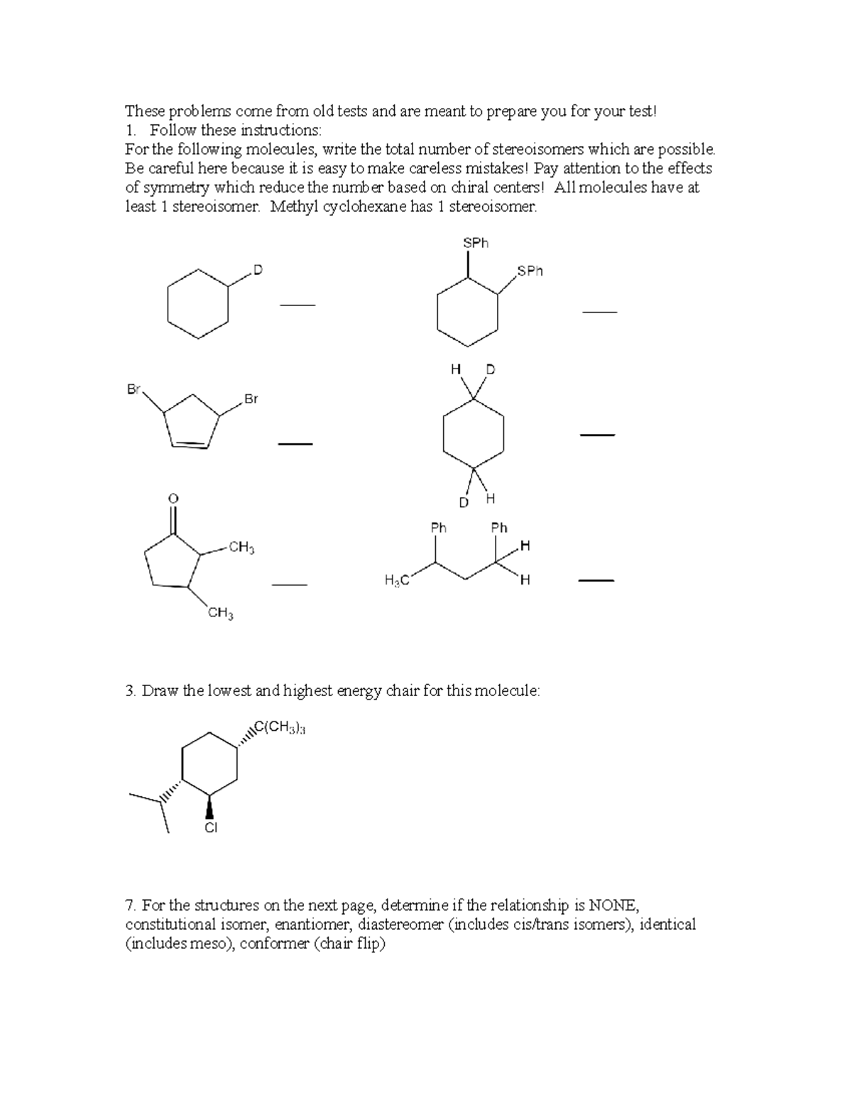 Stereochemistry Worksheet Fall 2019 Revised - These problems come from ...