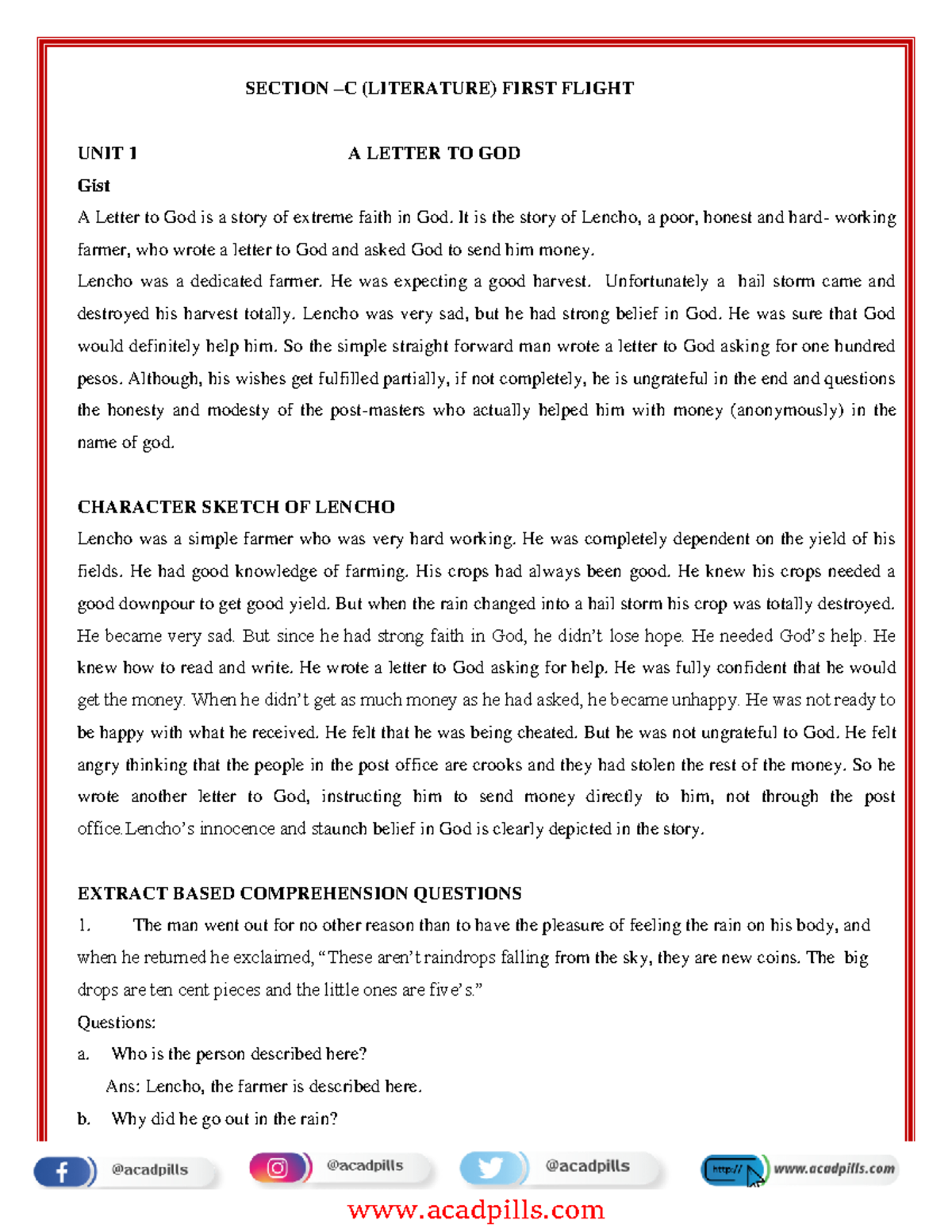 First Flight - Class Notes for 10th Class - 82 | P a g e SECTION – C ...