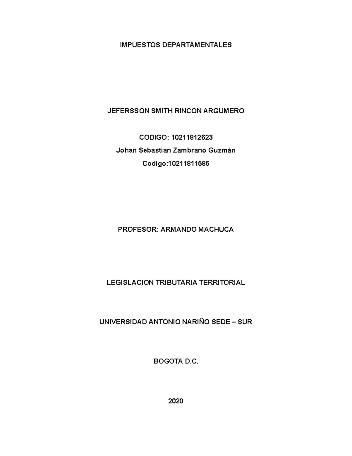 Impuestos Departamentales Jefferson Johan - IMPUESTOS DEPARTAMENTALES ...