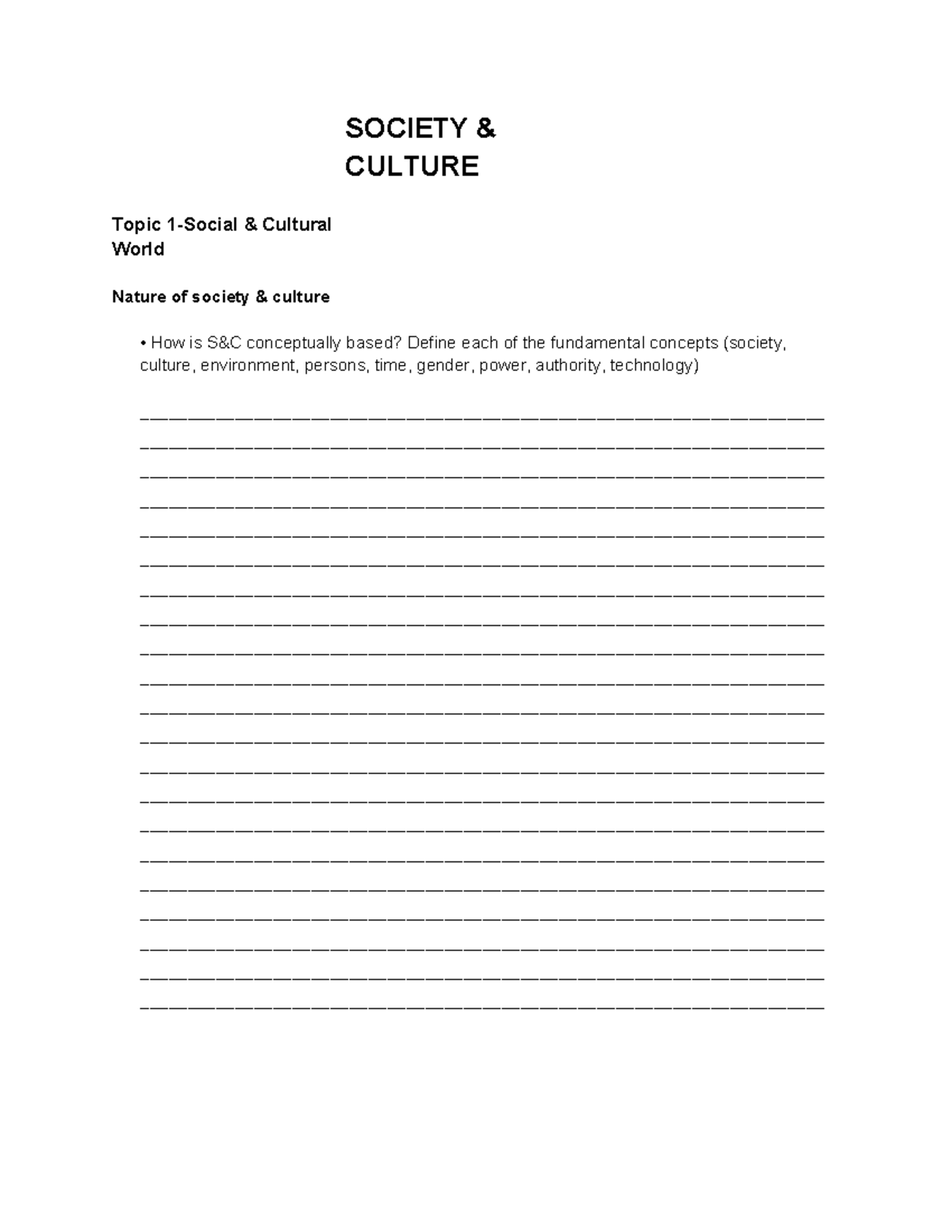 11 SAC syllabus Questions - SOCIETY & CULTURE Topic 1-Social & Cultural ...