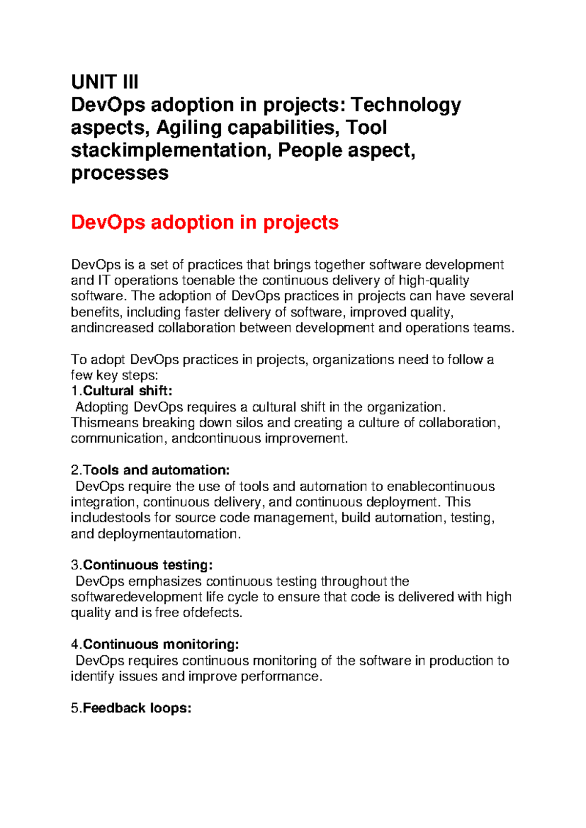 UNIT III devops - UNIT III DevOps adoption in projects: Technology aspects, Agiling capabilities ...